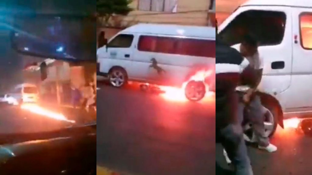 ¡Fuego en el asfalto! Combi embiste moto y la arrastra de Iztapalapa a ...